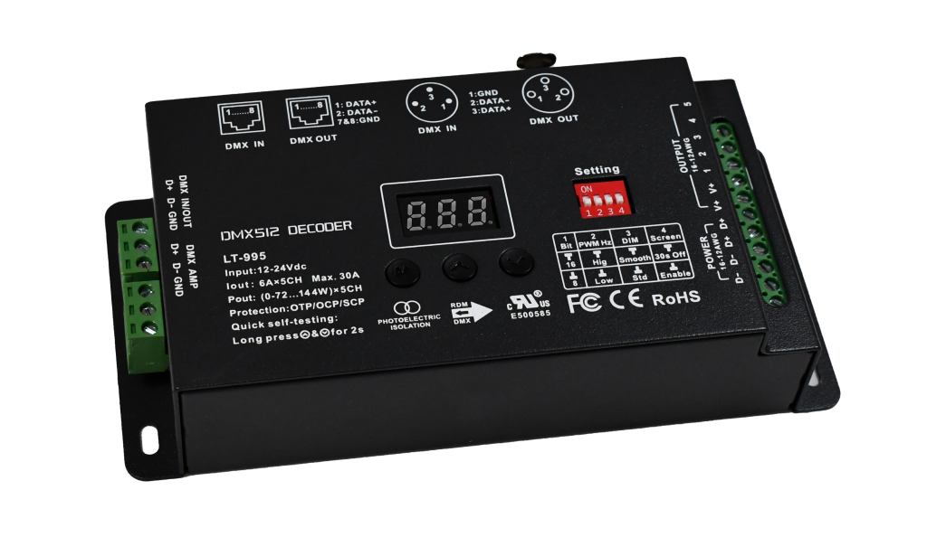 DMX Decoder 5 Channels, 12V/24V DMX512/RDM | GM Lighting LLC