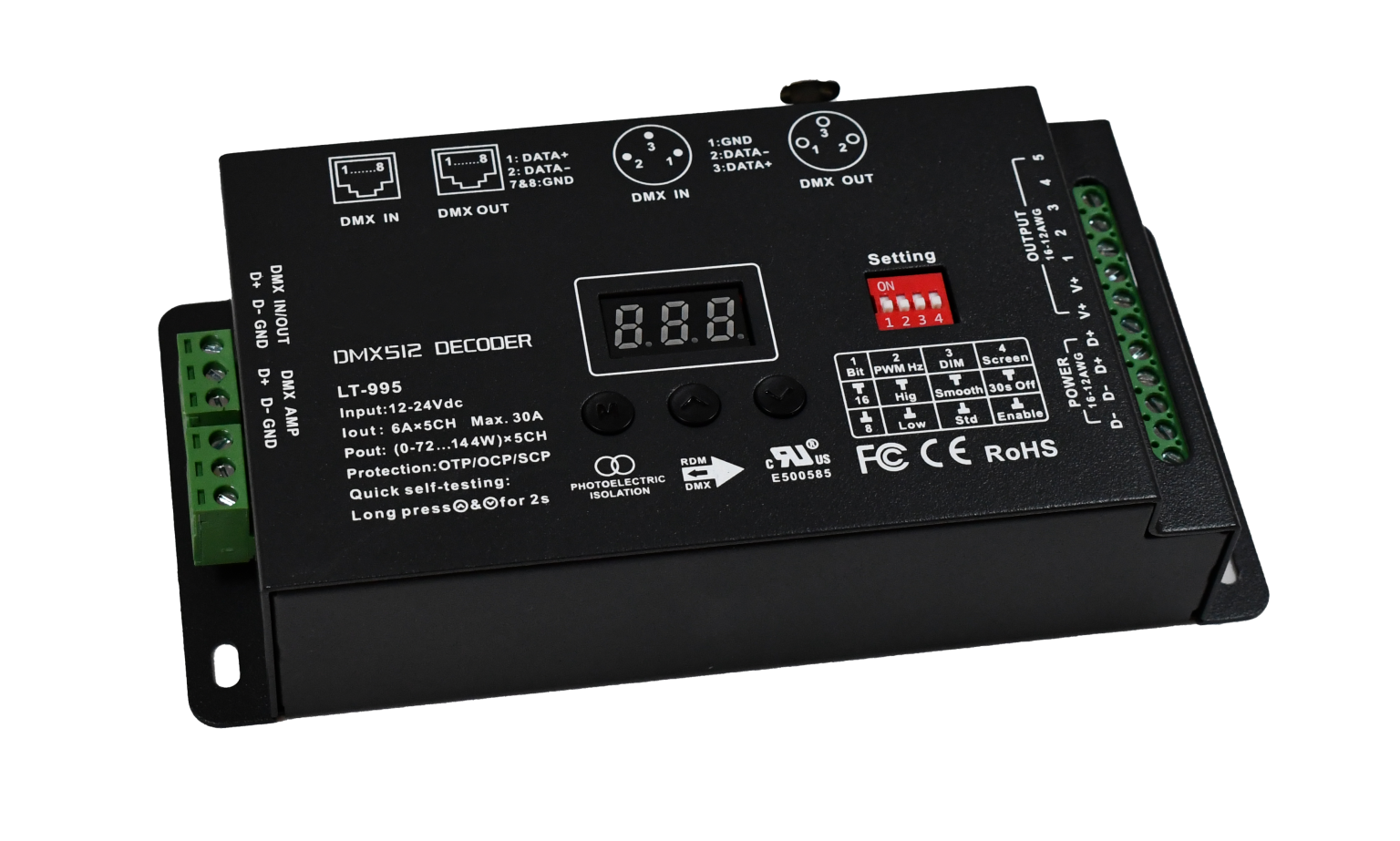 DMX Decoder 5 Channels, 12V/24V DMX512/RDM | GM Lighting LLC